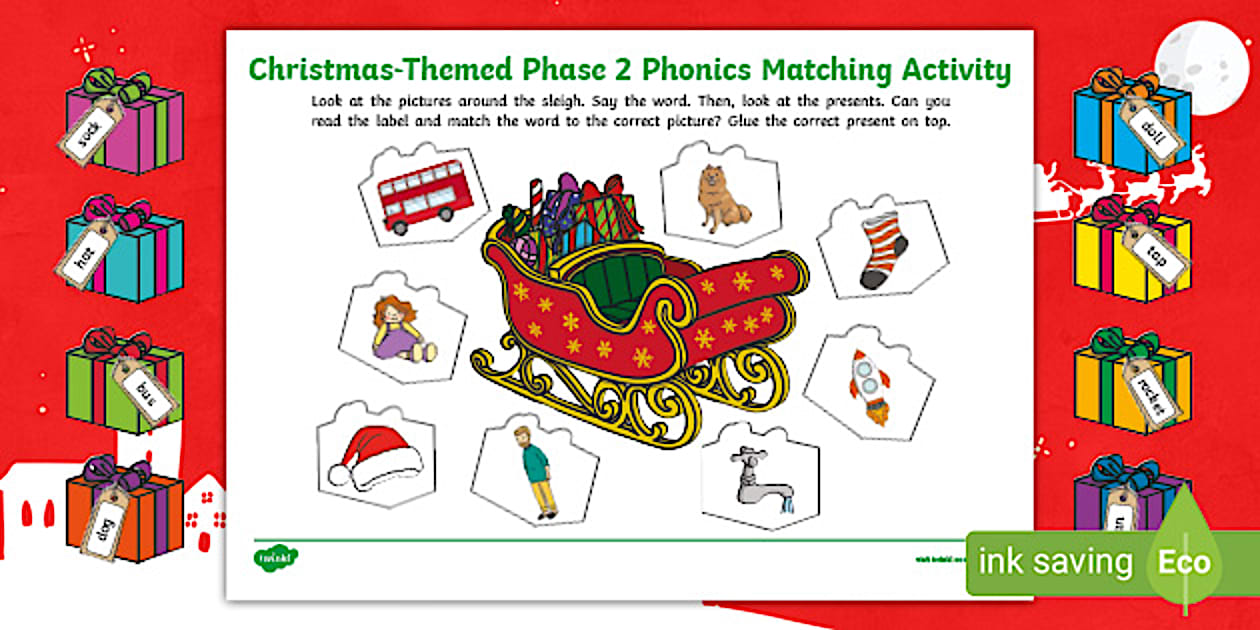 Christmas-Themed Phase 2 Phonics Matching Activity - Twinkl