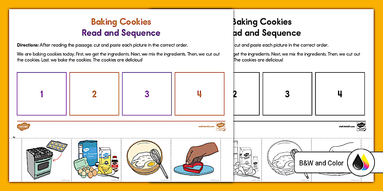 Kindergarten Baking Cookies Read and Sequence Activity Worksheet