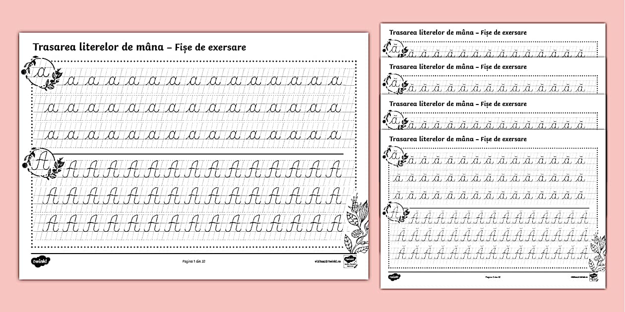 Trasarea literelor de mână – Fișe pentru exersare