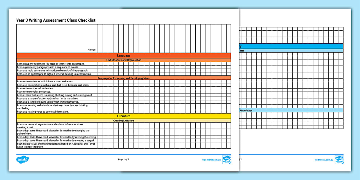 Victorian Curriculum Year 3 Writing 'I can' Statements