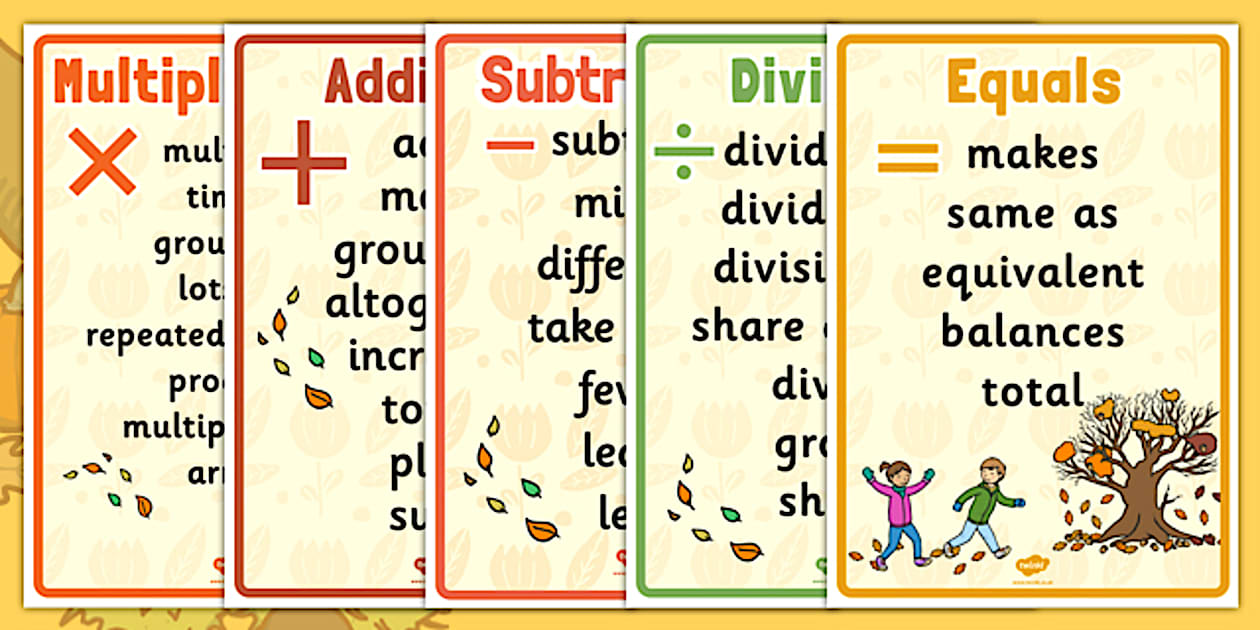 Autumn Themed Maths Vocabulary Display Poster Pack - Twinkl