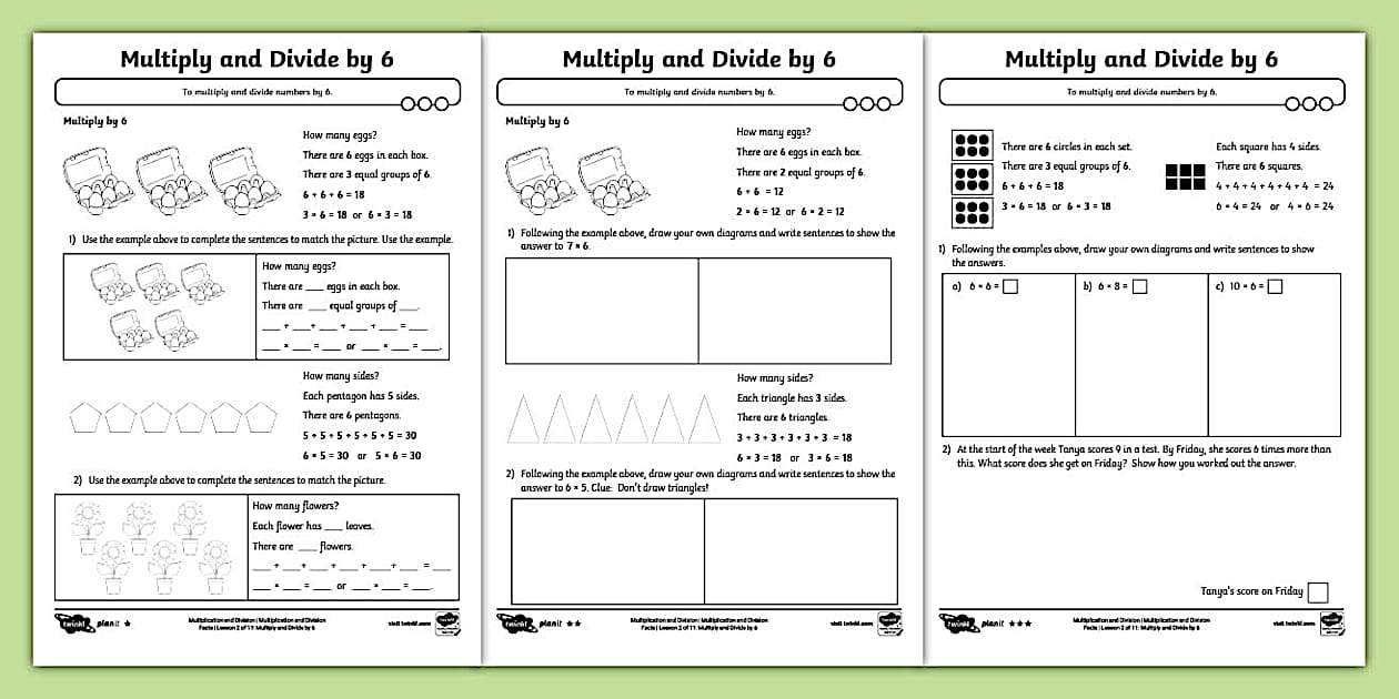 👉 Multiply and Divide by 6 Differentiated Activity Sheets