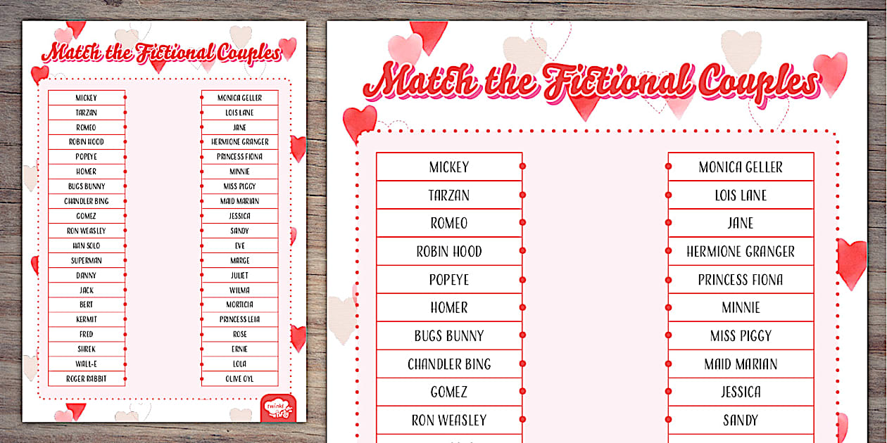 Valentine's Day Fictional Couples Game | Twinkl Party