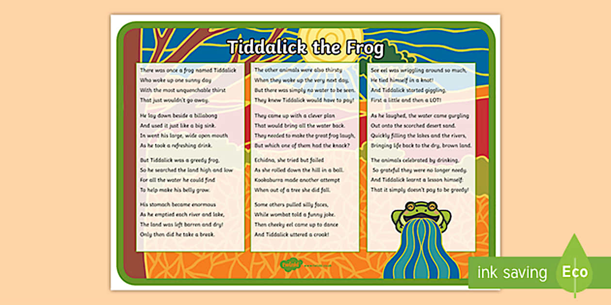 Tiddalick the Frog Poem A4 Display Poster (teacher made)