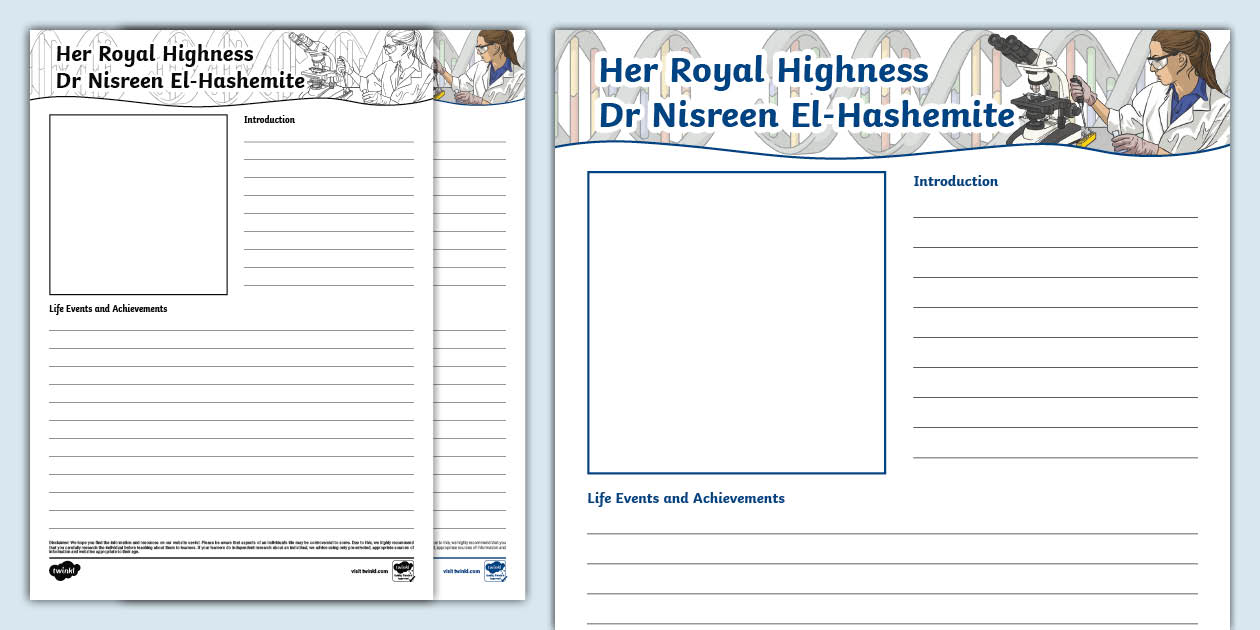 HRH Dr Nisreen El-Hashemite Biography Template - Twinkl