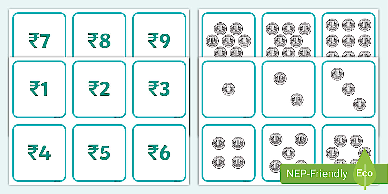 Indian Money Matching Cards (₹1 to ₹10) (teacher made)