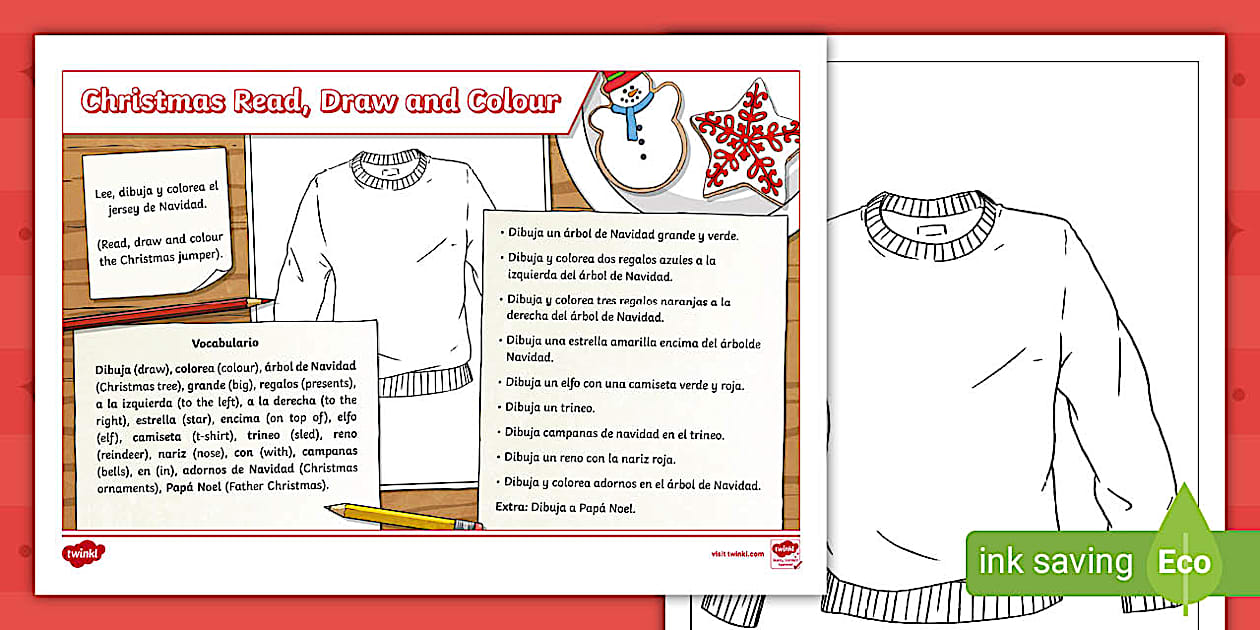 👉 Spanish: Christmas Read, Draw and Colour Activity - KS2 Resource
