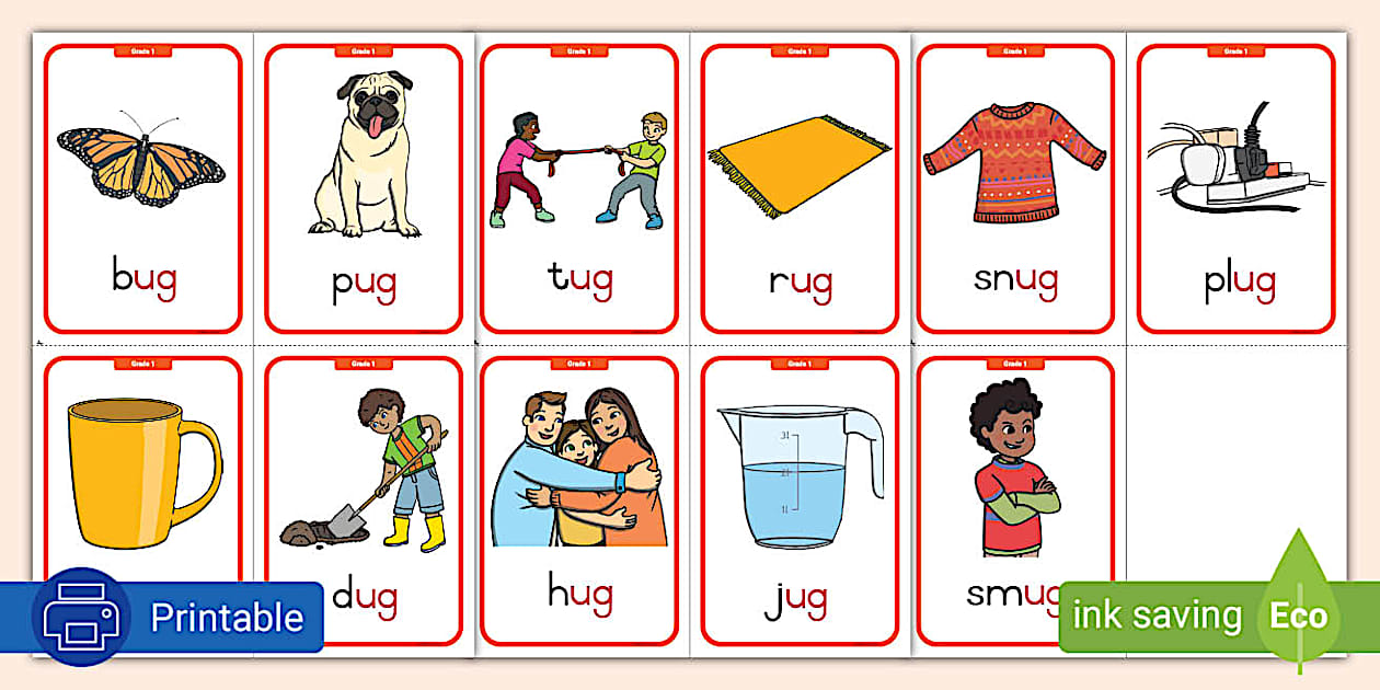Grade 1 Phonics: -ug Flashcards