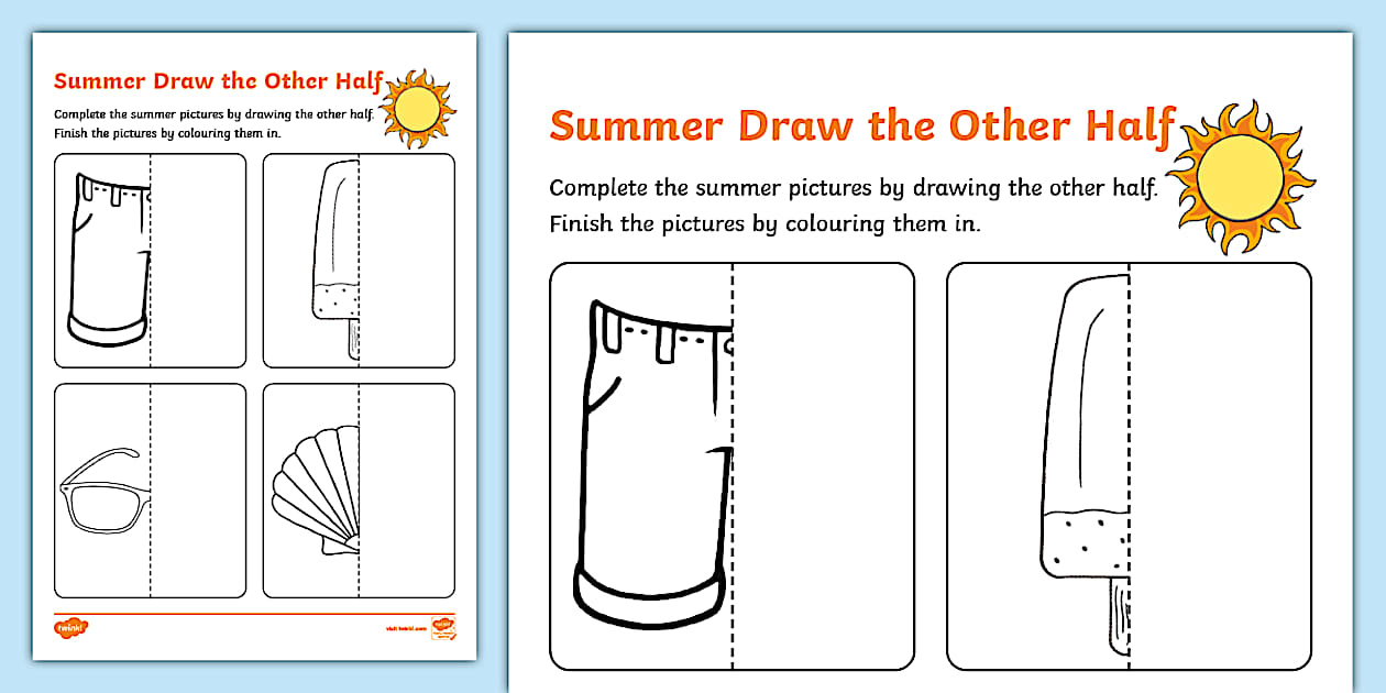 Summer Themed Draw the Other Half Symmetry Activity Sheet
