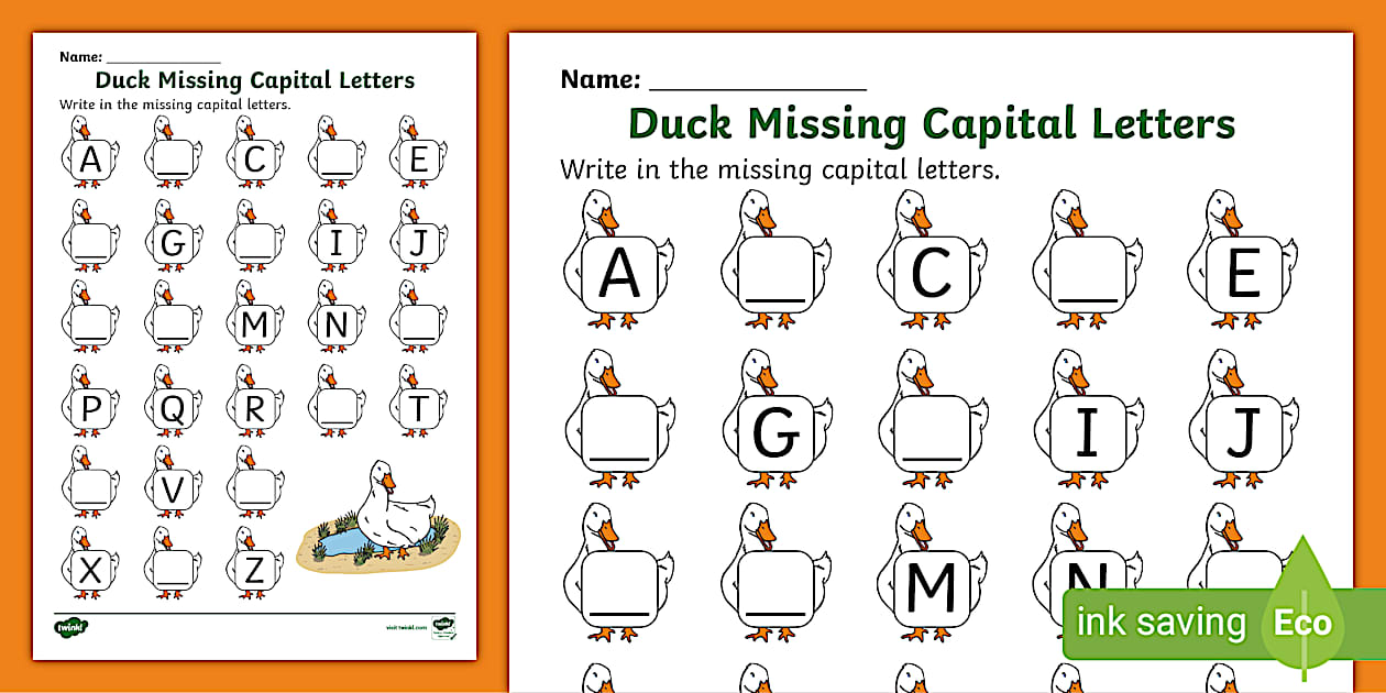 Duck Missing Capital Letters Worksheet | Alphabet | Twinkl