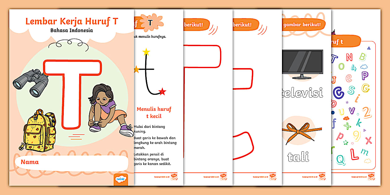 Booklet Menulis Huruf Alfabet 'T' Bahasa Indonesia - Twinkl