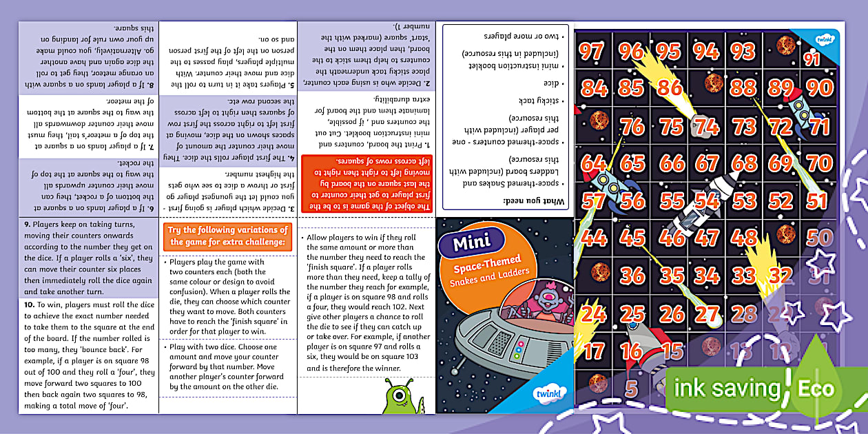Mini Space-Themed Snakes and Ladders (teacher made) - Twinkl