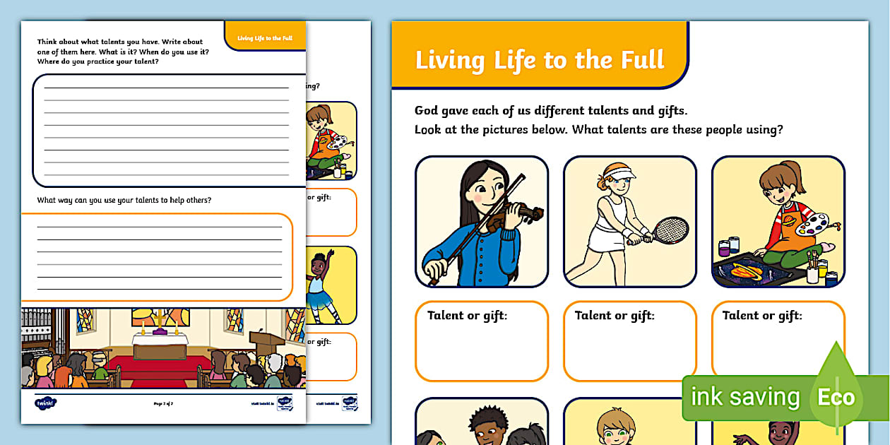 Living Life to the Full Activity Sheet Catholic Schools Week