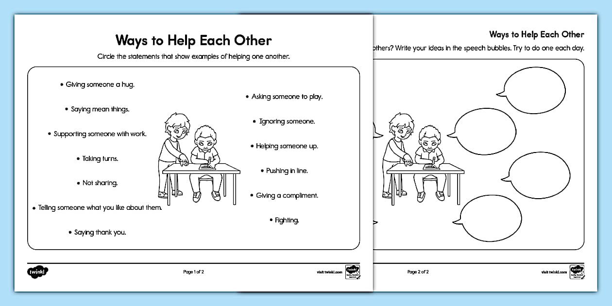 Ways to Help Each Other Worksheet (Teacher-Made) - Twinkl