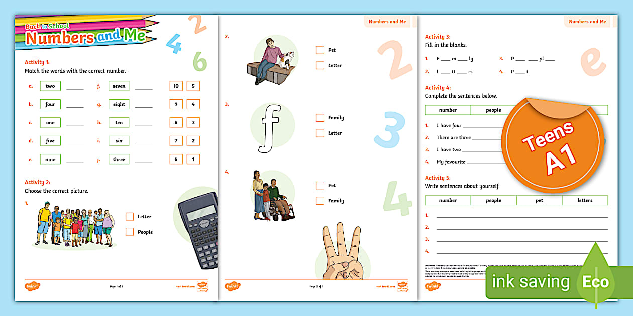 ESL Numbers and Me Activity Sheet [Teens, A1] (teacher made)