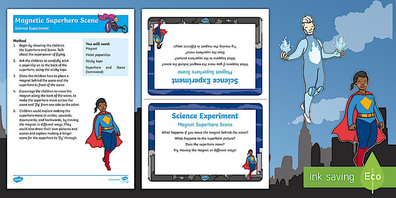 EYFS Magnetic Superhero Scene Science Experiment and Prompt Card Pack