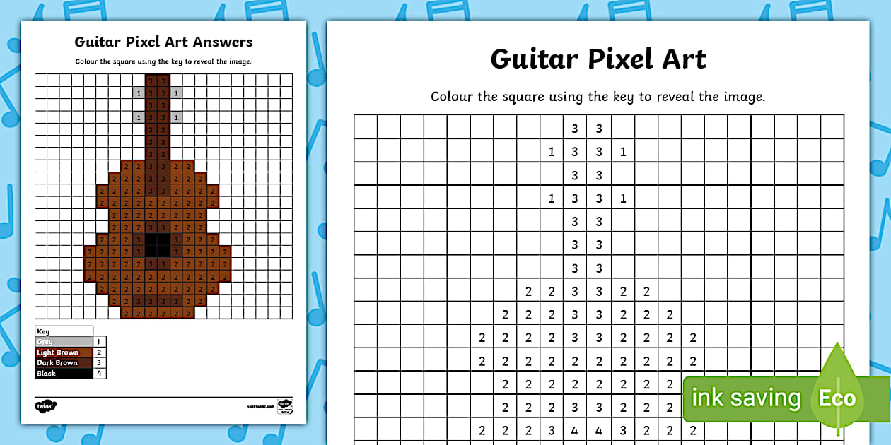 Guitar Pixel Art Template (teacher made) - Twinkl