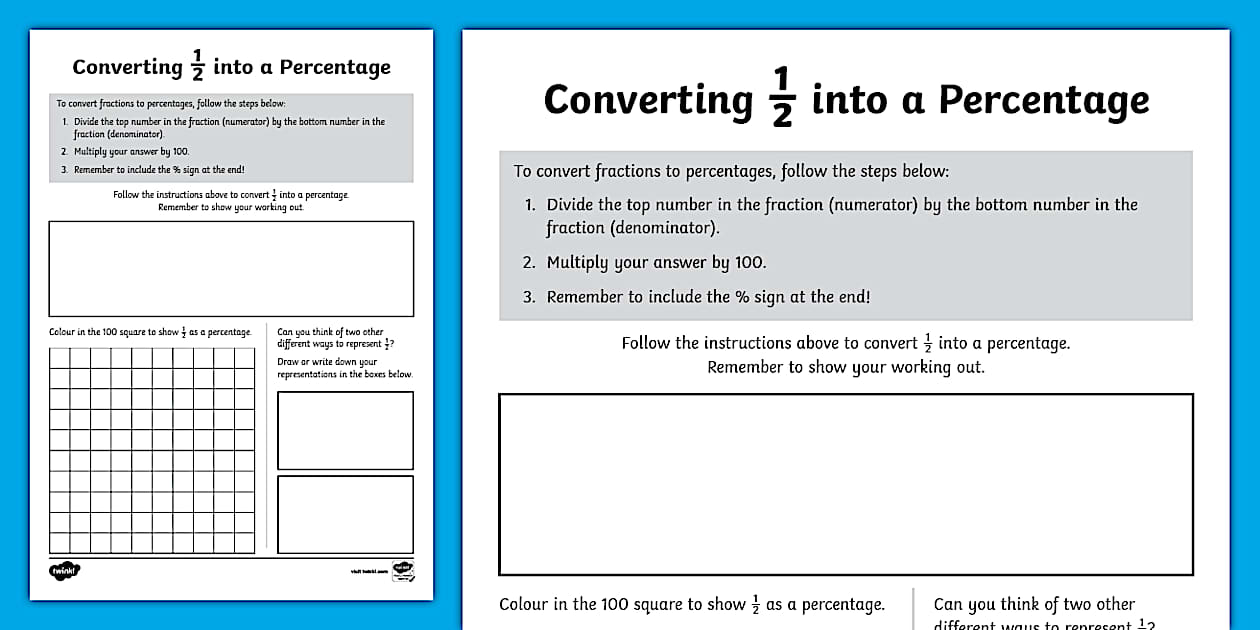 👉 Converting 1/2 into a Percentage Activity Sheet