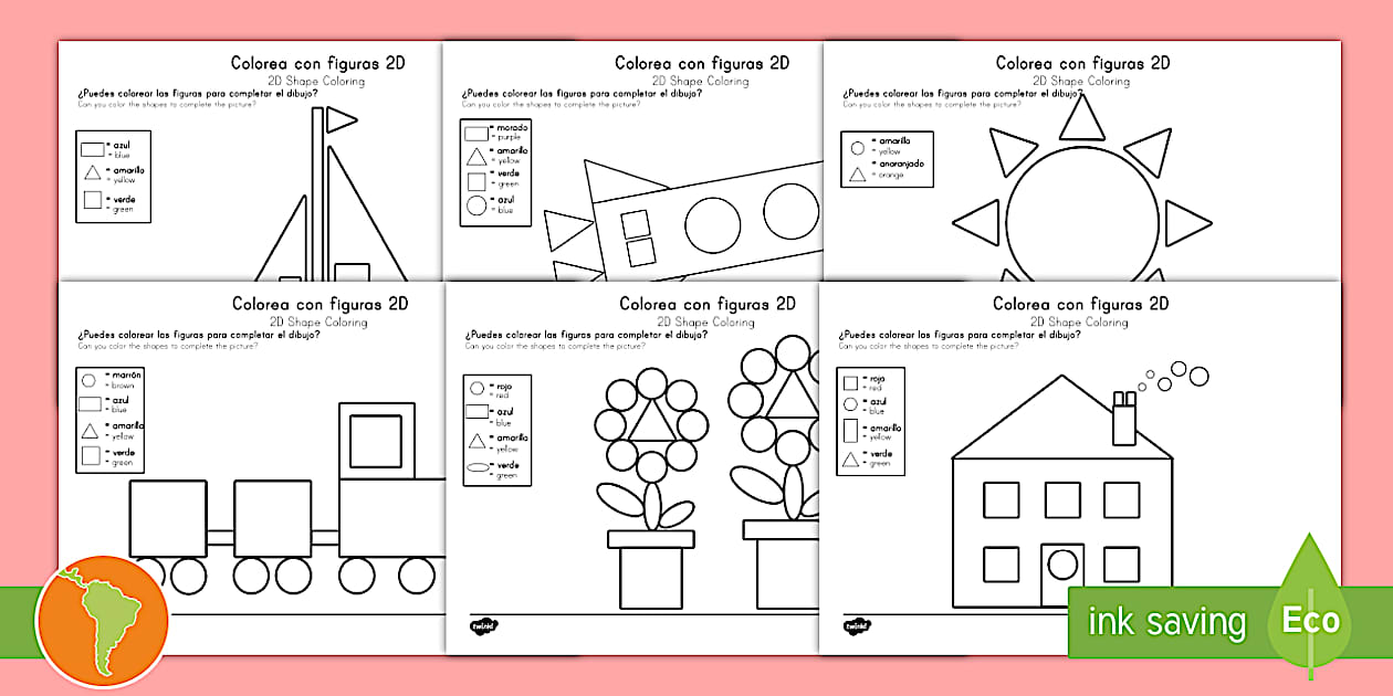 Color by 2D Shapes English/Spanish | Twinkl USA - Twinkl