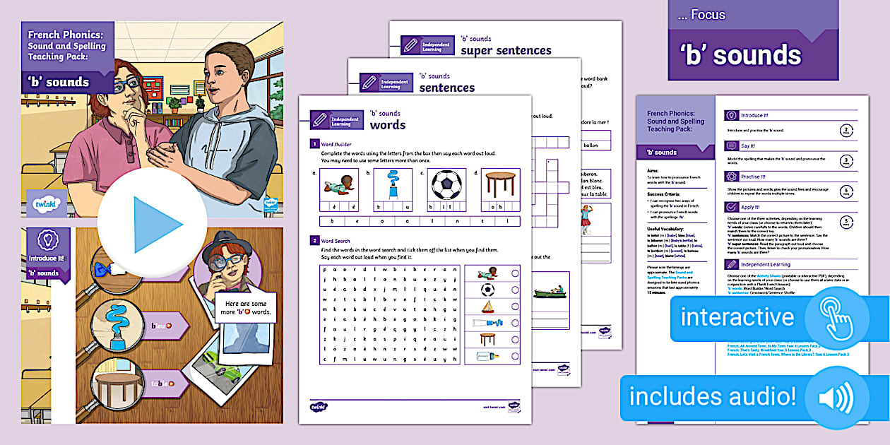 👉 French Phonics Sound and Spelling Teaching Pack 'b' sounds