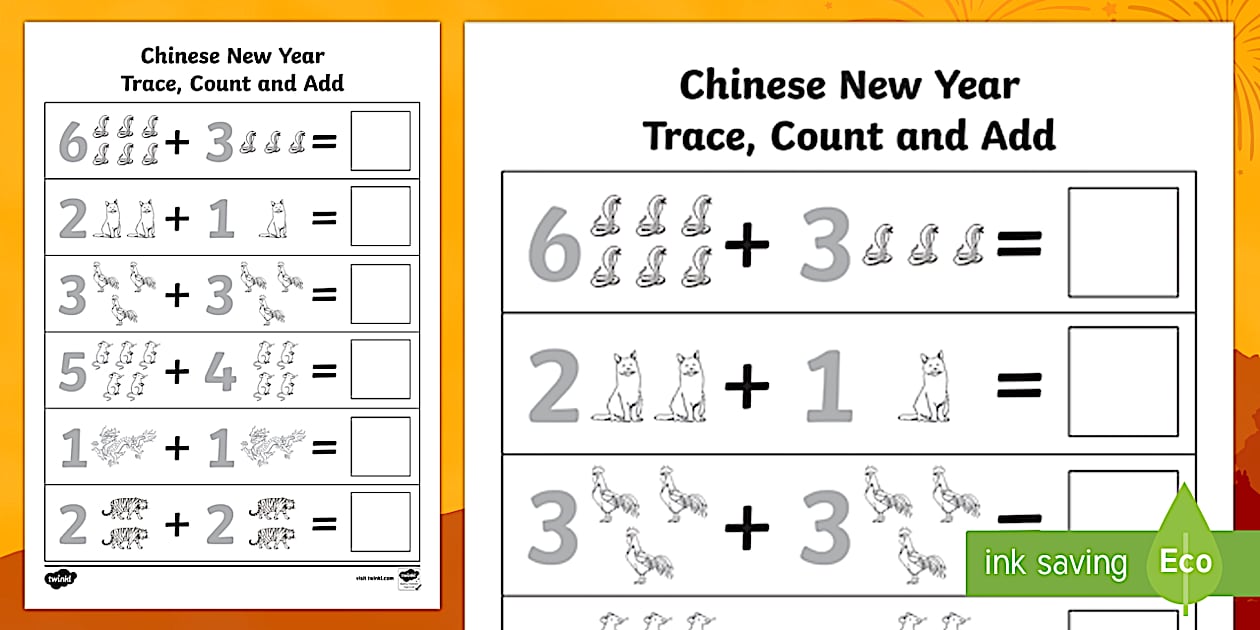 SA Chinese New Year Trace, Count and Add Worksheet - Twinkl