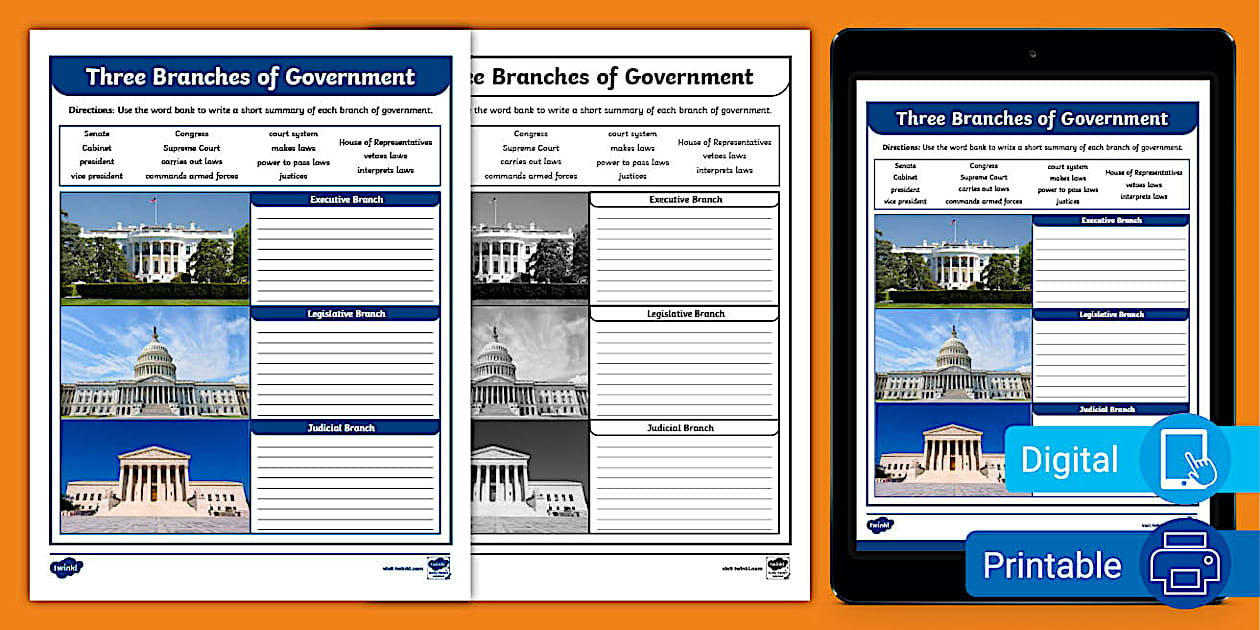 Sixth Grade The Three Branches of Government Worksheet