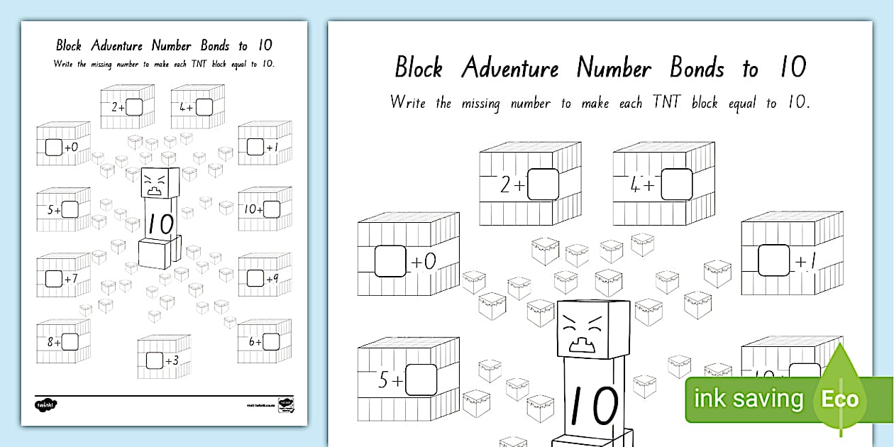 Editable Block Adventure Number Bonds to 10 (teacher made)