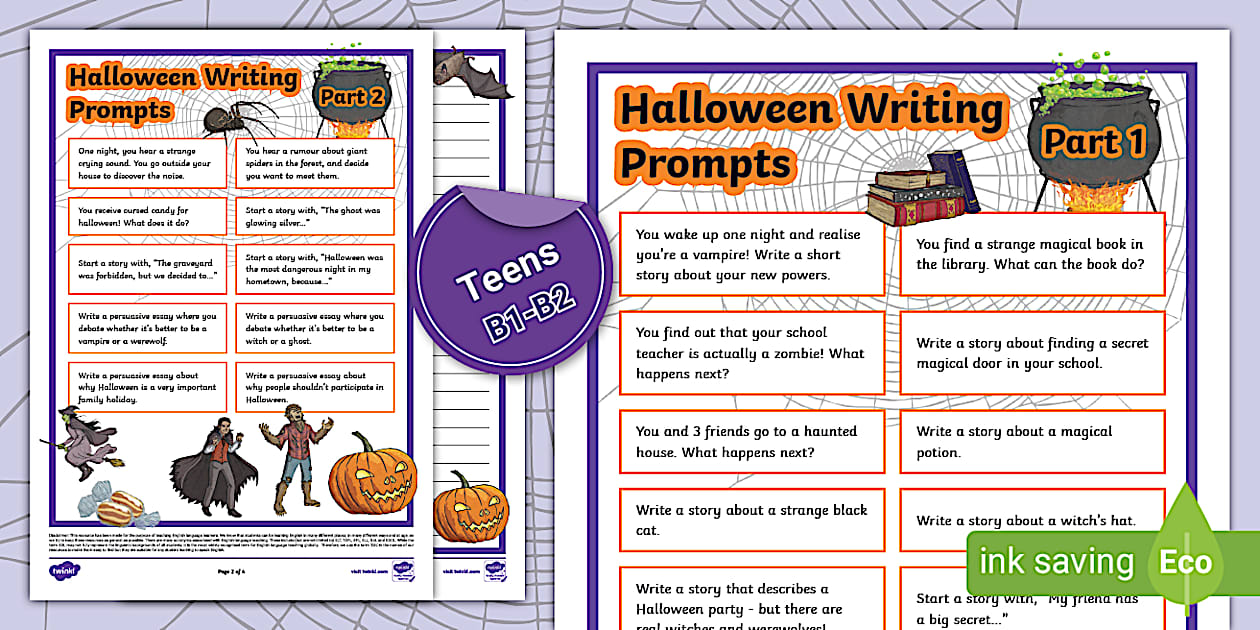 ESL Halloween Writing Prompts [Teens, B1 - B2] - Twinkl