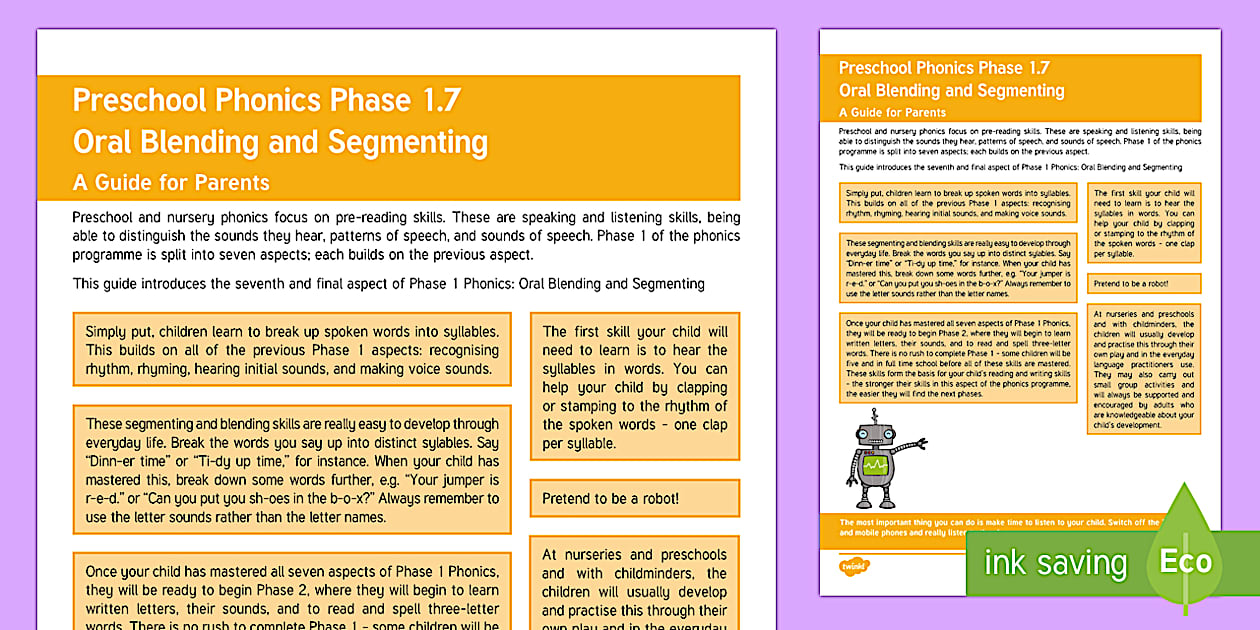 Parent's Guide: Phase 1 Phonics Oral Blending and Segmenting