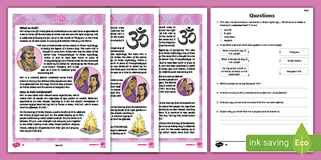 Lower Ability UKS2 Holi Differentiated Reading Comprehension Activity