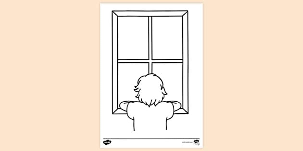 Child Looking Through Window Colouring | Colouring Sheets