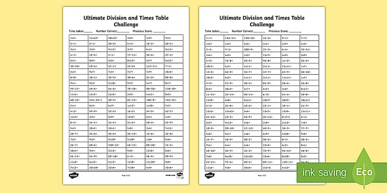 Editable Ultimate Division and Times Table Challenge
