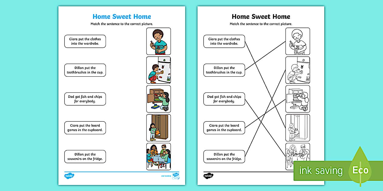 Home Sweet Home Sentence to Picture Matching Activity