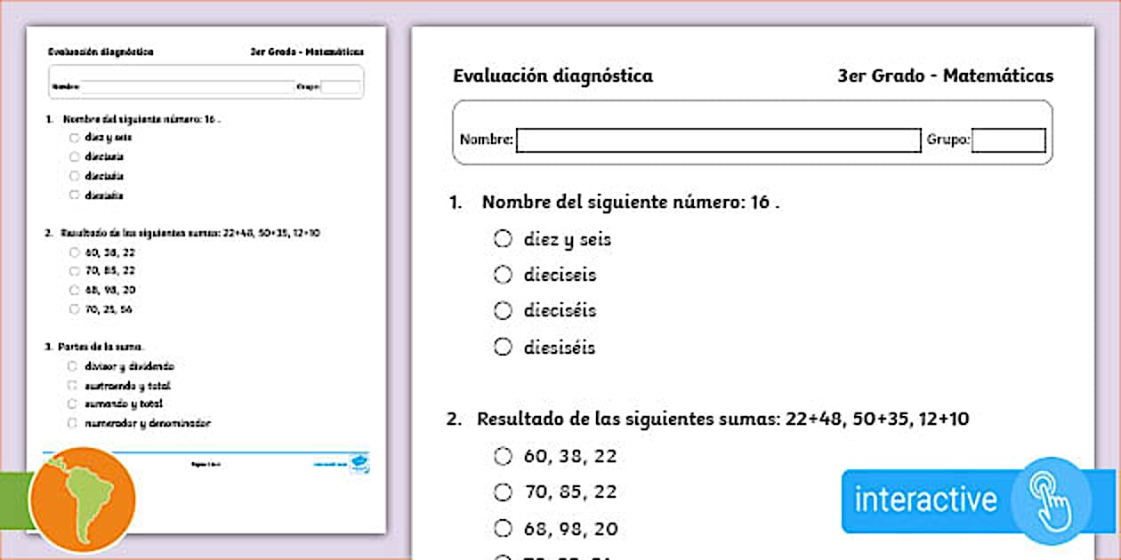 Examen Diagnóstico 3er Grado Matemáticas En Pdf Twinkl 3182