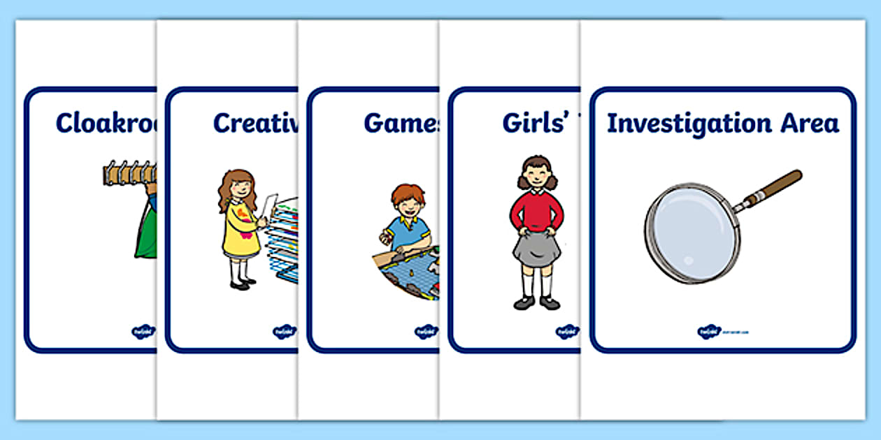 Sapphire Blue Themed Editable Square Classroom Area Signs (Plain)