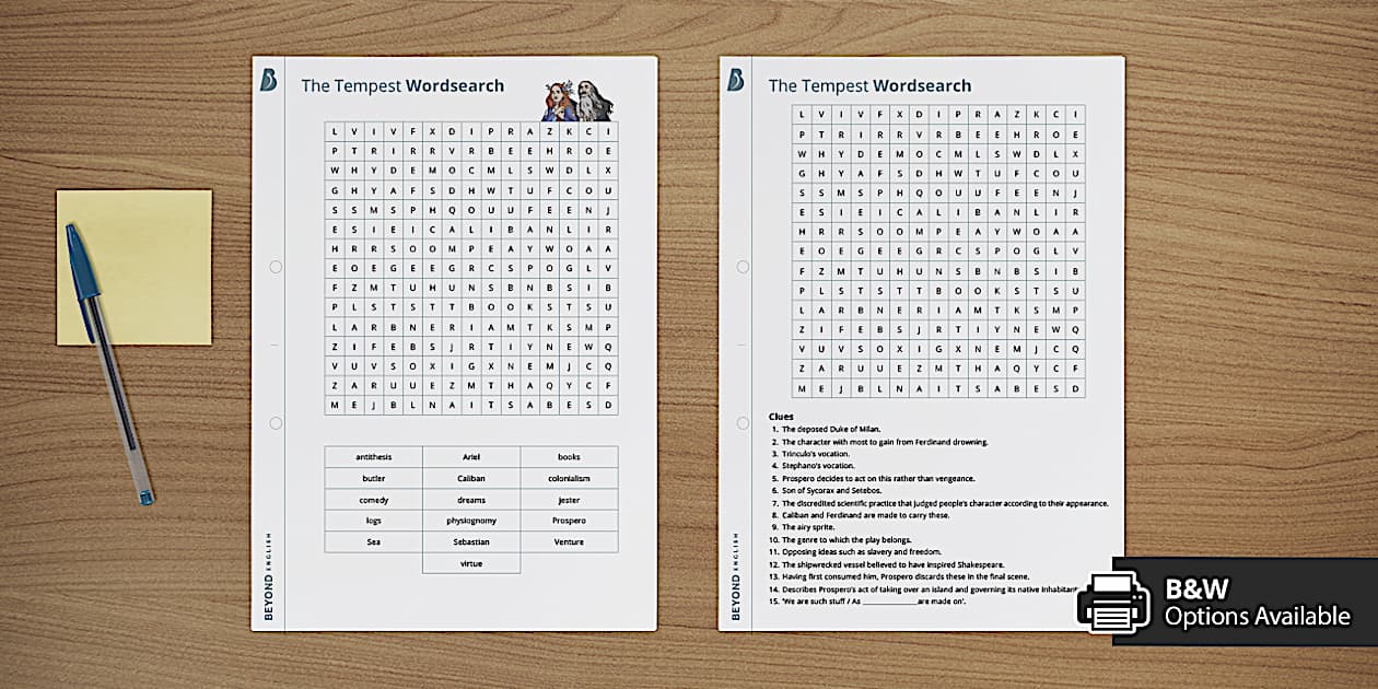 The Tempest Wordsearch | GCSE Shakespeare | Beyond English