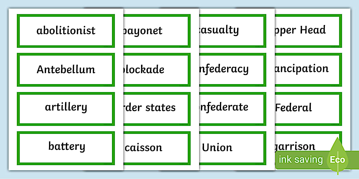 Editable Civil War Vocabulary Word Cards - Twinkl
