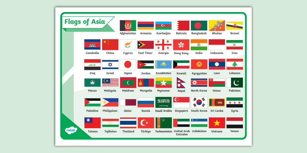 Flags of Asia With Names Word Mat