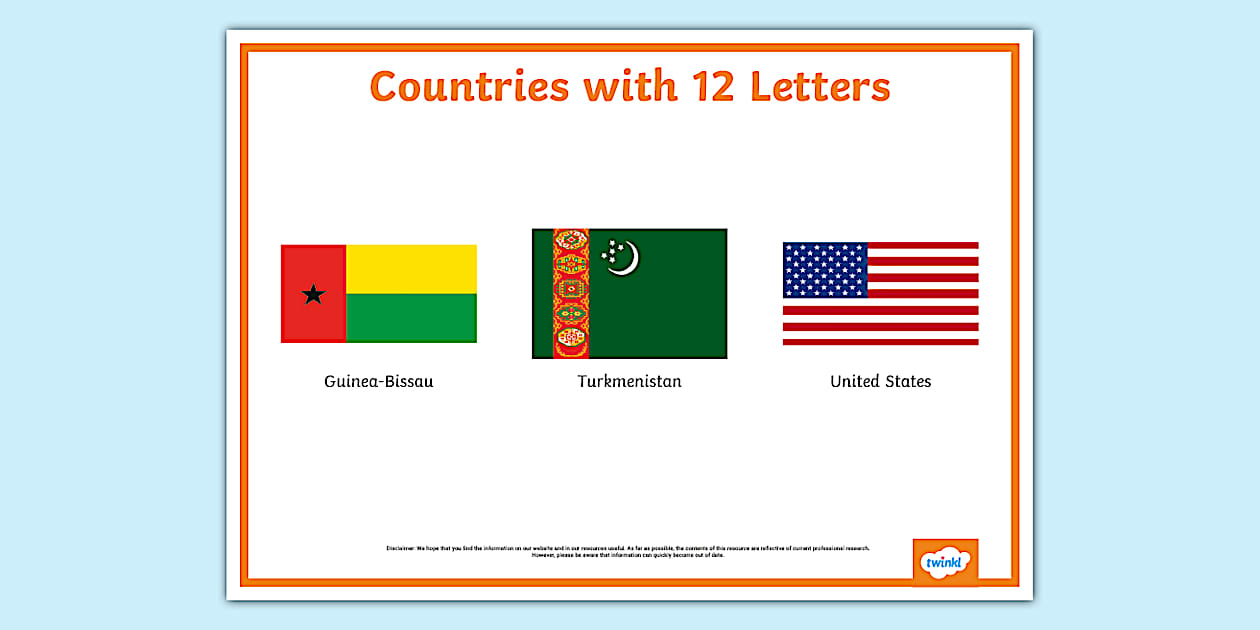 Countries with 12 Letters Display Poster (teacher made)