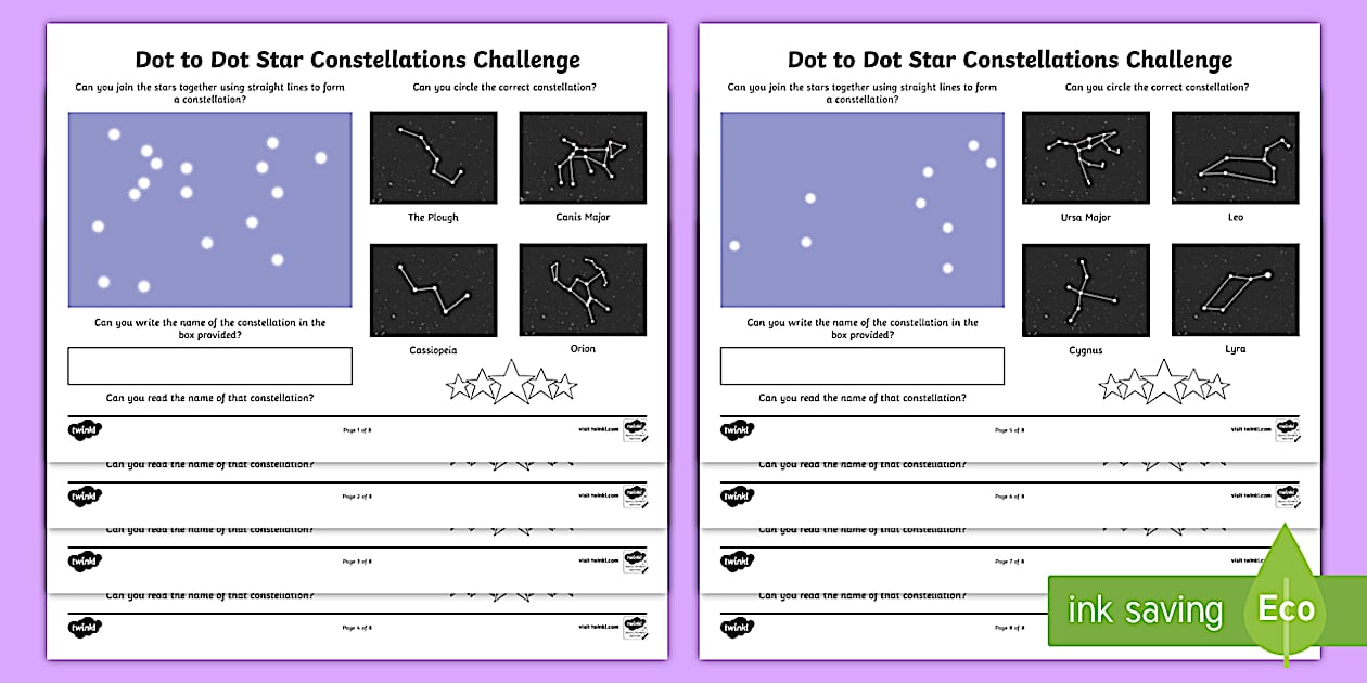 Dot to Dot Constellations Worksheet - Primary Worksheets