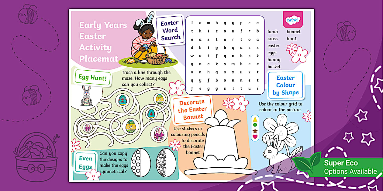 Early Years Easter Activity Placemat (teacher made) - Twinkl