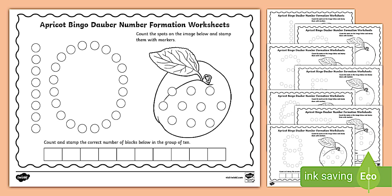 Apricot Bingo Dauber Number Formation Worksheets - Twinkl