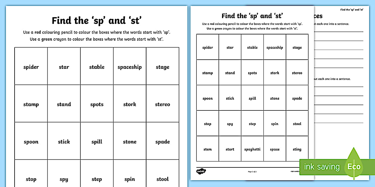 Initial and Final 'st' Worksheet (teacher made) - Twinkl