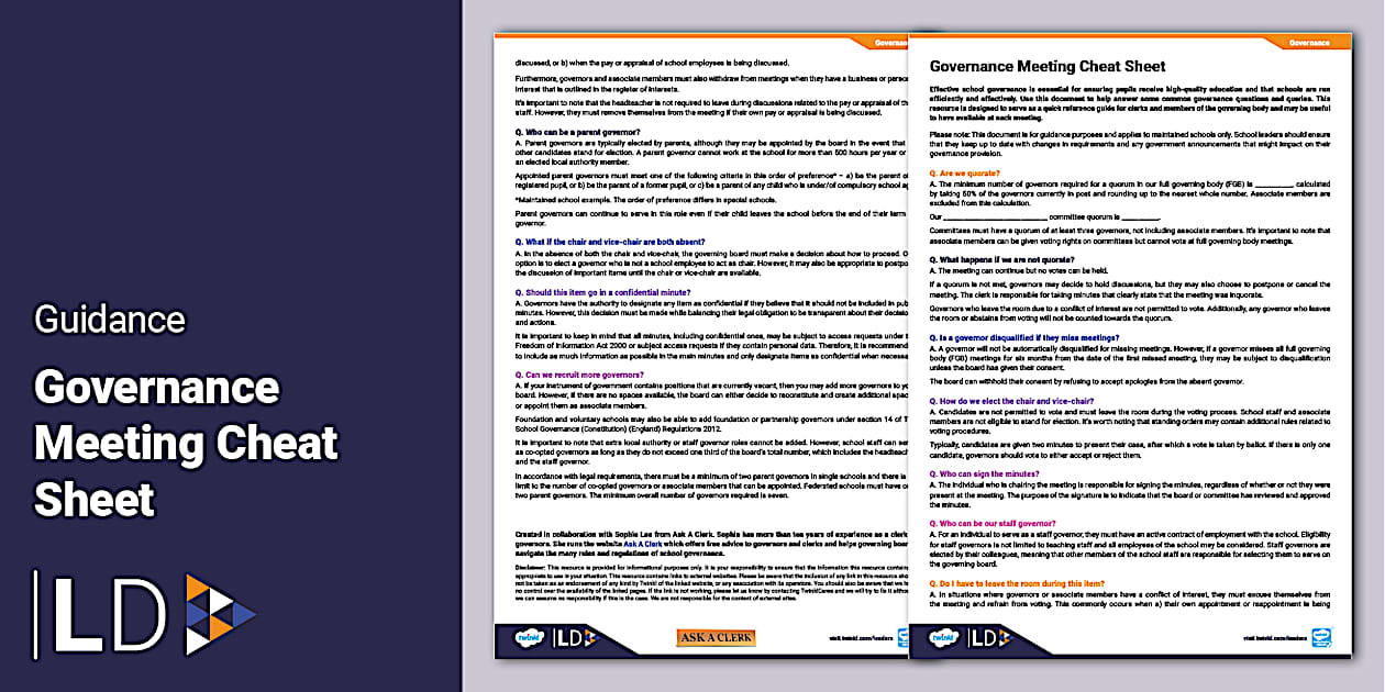 Governance Meeting Cheat Sheet - SLT (teacher made) - Twinkl