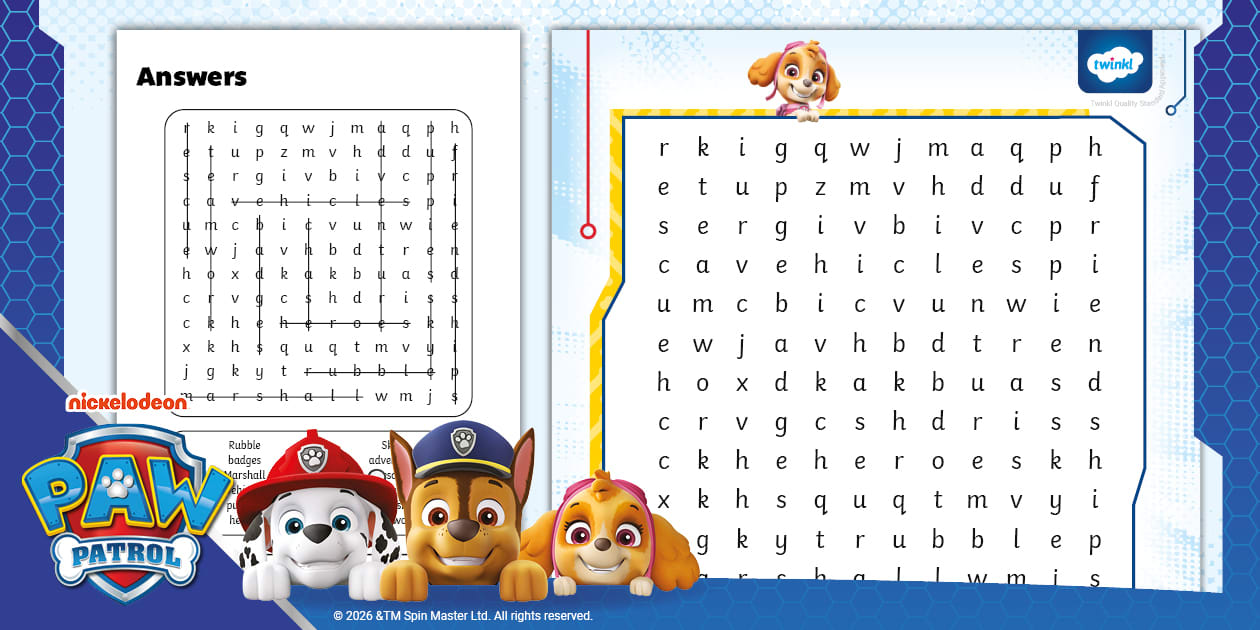 PAW Patrol Word Search | Paramount | Twinkl Activities