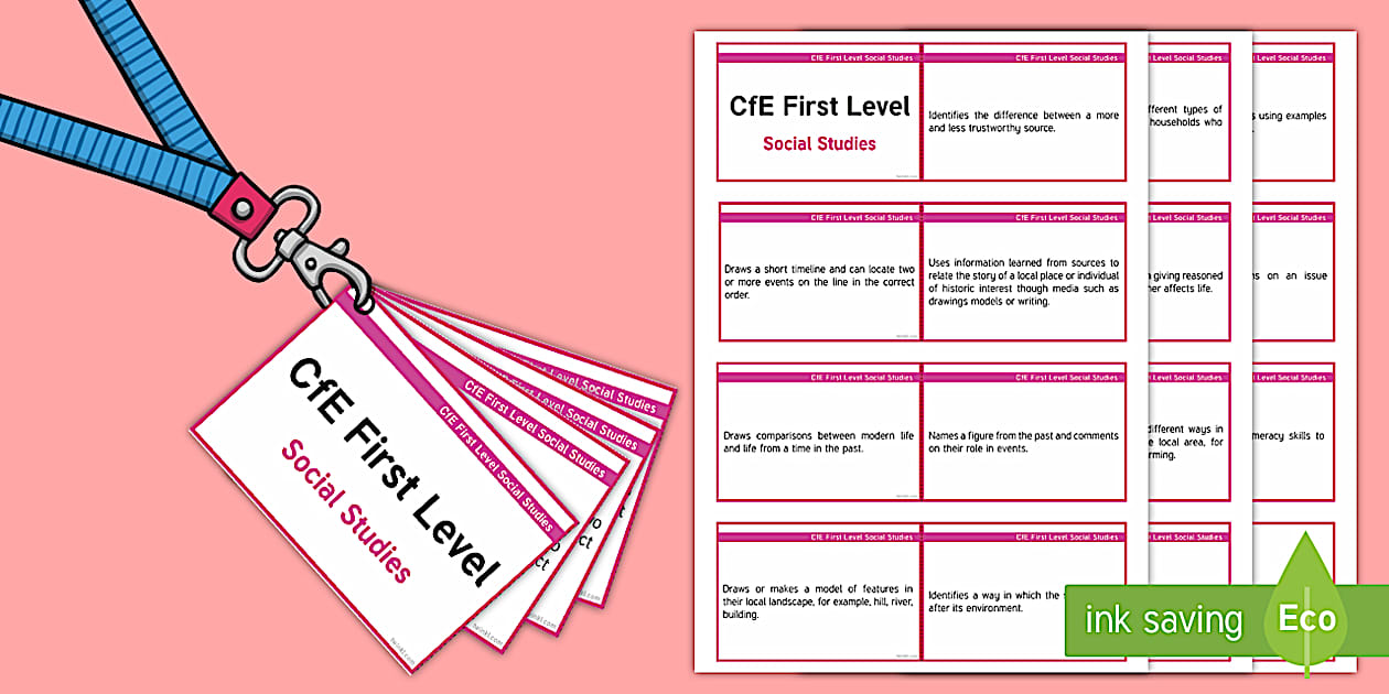 CfE First Level Social Studies Lanyard-Sized Benchmarks