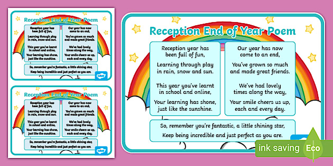 Editable Reception End of Year Poem (teacher made) - Twinkl