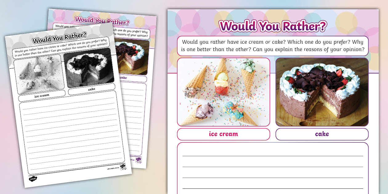 Would You Rather? Ice Cream or Cake Opinion Template
