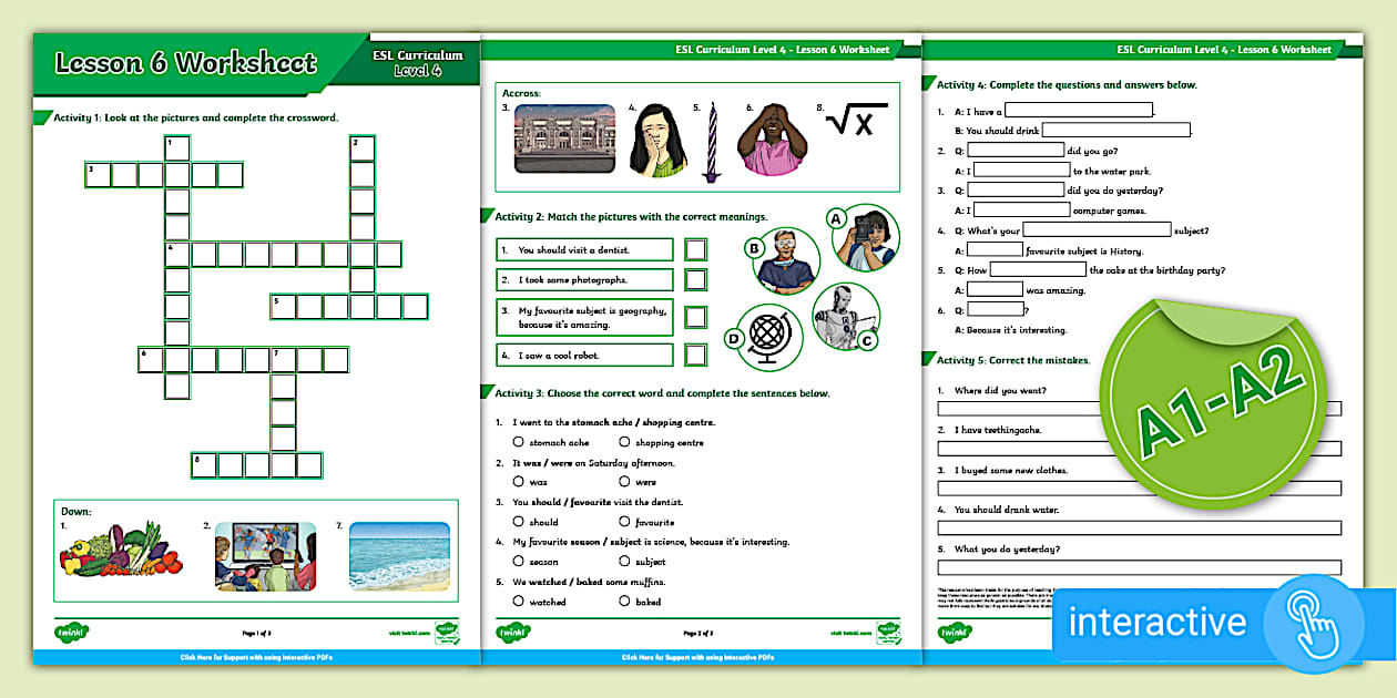 ESL Curriculum Level 4, Lesson 6 Interactive Worksheet
