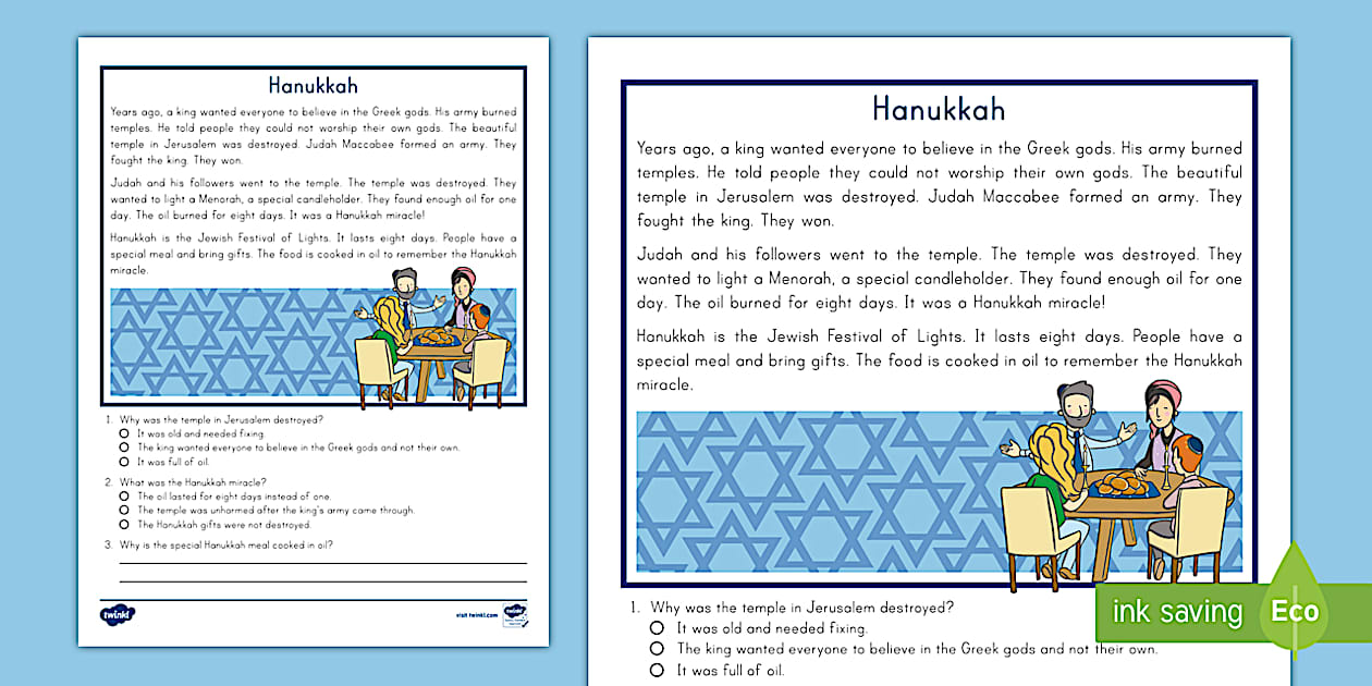 Hanukkah Reading Comprehension Activity | Twinkl USA